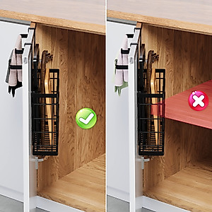 LIVOD Cabinet Door Organizer, Over The Cabinet Door Organizer with Double Towel Bars, Cutting Board Organizer with Towel Holder, Kitchen Cabinet Organier for Pantry, Baking Sheet, Plastic Wrap, Black