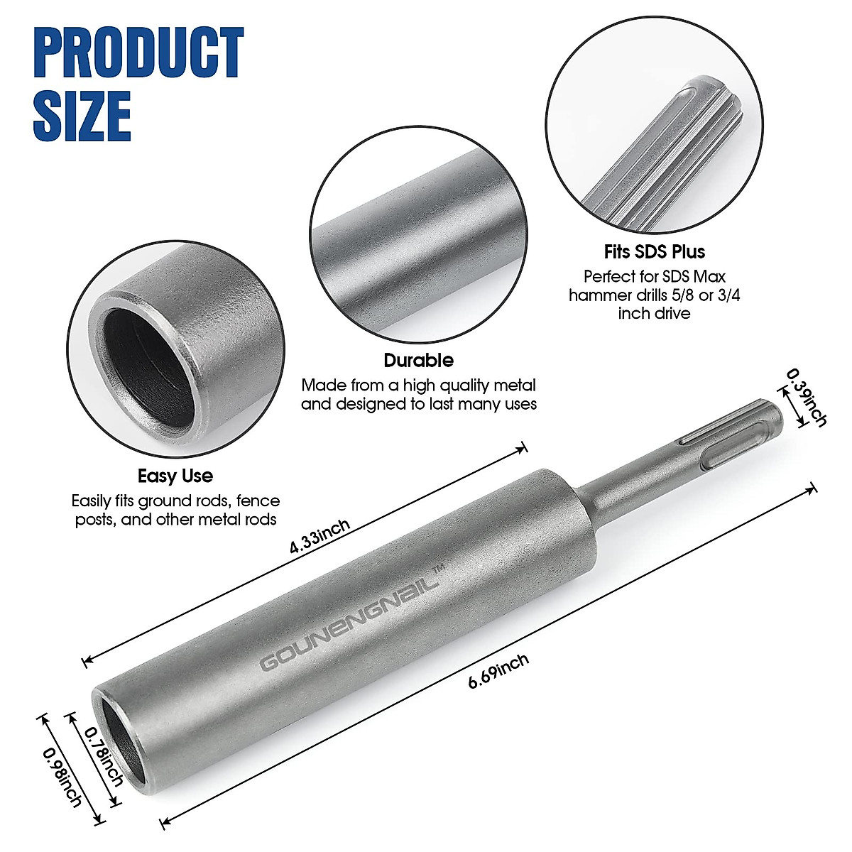 SDS-Plus Ground Rod Driver for 5/8 Inch and 3/4 Inch Ground Rods,Fits for Any SDS-Plus Rotary Hammer Drills with Flexible Vinyl Protective End Cap