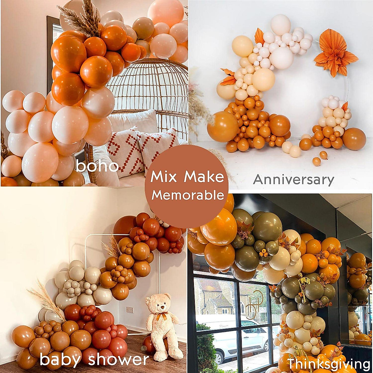 Burnt orange Balloon Garland Arch Kit 120pcs Double Stuffed Pumpkin Orange and Cream Peach fall balloon for Autumn Wedding Boho Teddy Bear Baby Shower, Birthday Decorations
