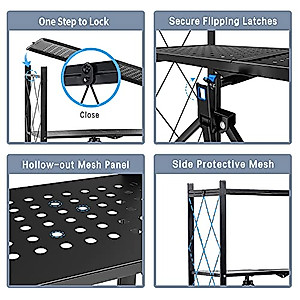MYDENIMSKY 4 Tier Storage Shelf, Heavy Duty Foldable Shelving Units with Wheels, Metal Storage Rack, Wire Shelving Units No Assemble Required, Moving Easily Great for Laundry Garage Kitchen, Black