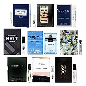 Pilestone Men's Cologne Collection Men's Designer Fragrance Sample Pack: 1 mini Drakkar Essence + 9 Different Cologne Vials