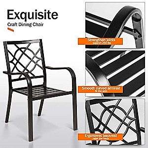 Patiomore 2 Piece Outdoor Dining Chairs Patio Bistro Chairs Stackable Wrought Iron Chairs with Armrest for Garden, Backyard, Balcony