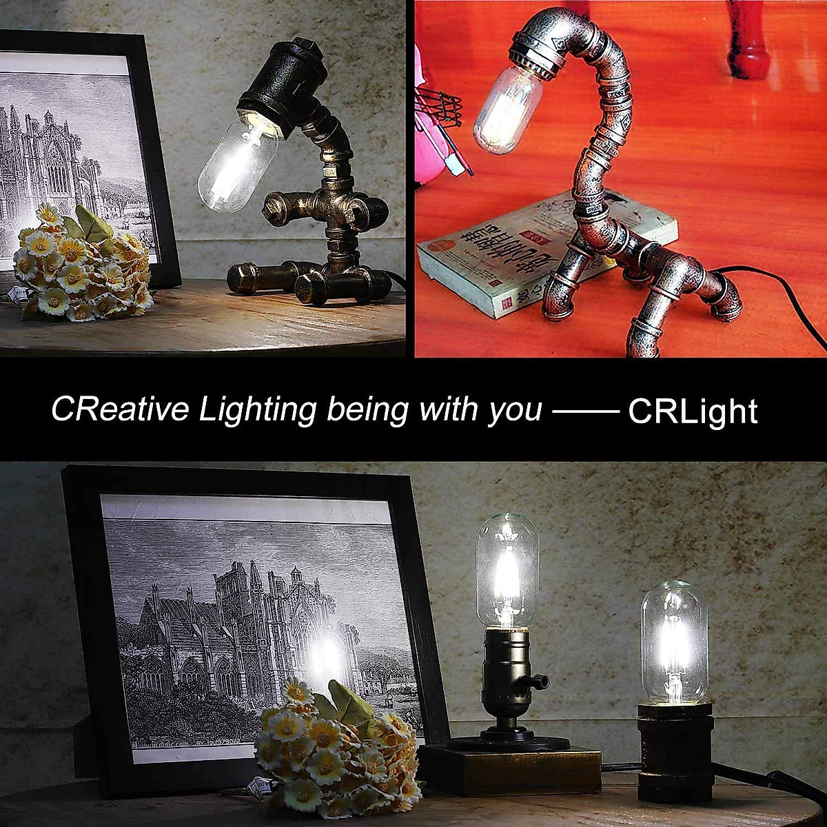 CRLight 2W LED Edison Bulb 4000K Daylight White, 30W Equivalent 300 LM, E26 Vintage Tubular T45 / T14 Clear Glass Dimmable LED Light Bulbs, 8 Pack