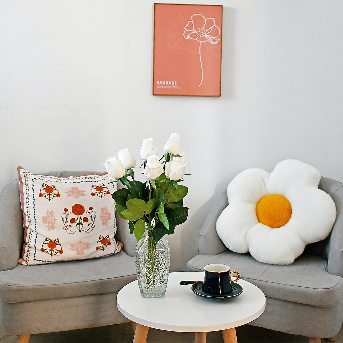 Mandy's 10pcs White Fake Flowers Artificial Silk Rose Bud 15" for Valentine’s Day Home Decoration Bridal Wedding Bouquet Parties and Mother's Day Easter（Vase not Include）