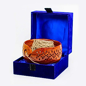 Nagina International Velvety Premium Selected Rosewood Yarn Storage Bowl Aka Dispenser for Knitting & Crocheting in Secured Velvet Pouched Case (Large)