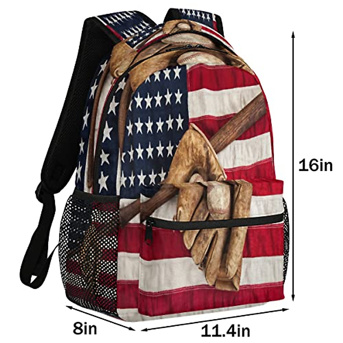 Vintage Baseball Bat Larger Backpack School Bookbag for Kids Boys Girl, American Flag Travel Laptop Backpacks Book Bag Hiking Camping Daypack