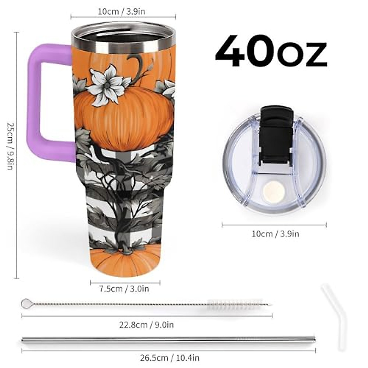 Pumpkins And Checkered 40 Oz Car Cup Stainless Steel Travel Mug Leak-Proof Insulated Tumbler with Handle Violet-style