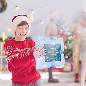 Dinosaur Blanket for Boys Glow in The Dark Dinosaur Blanket, Christmas Kids Gifts, Toddler Blankets for Boys, Dino Blankets, Soft Fleece Blanket for Toddler, Birthday Gift, Large (Blue 50’’ X 60’’)