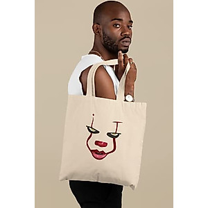 Pop Threads Clown Face Horror Scary Movie Halloween Spooky Natural 15x15 inches Large Canvas Tote Bag