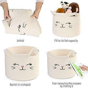 LotFancy Dinosaur Basket for Boys, Cotton Rope Storage Basket for Kids, with Handles, Pets Cats Dogs Toy Holder Container, 15.7x13'' H Cute Animal Laundry Hamper
