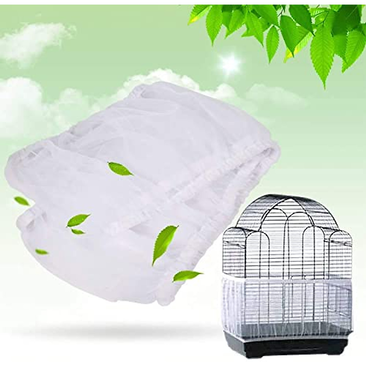 4 Colors Bird Cage Skirt, Large Size Ventilated Soft Nylon Bird Cage Cover Shell Seed Catcher for Pet Products 52-98.4inch Circumference Mesh Pet Bird Cage Prevent Seeds from Falling (White)