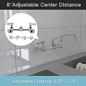 Kitchen Faucet Wall Mount Commercial Sink Faucet Kitchen Utility Laundry 8 Inch Swivel Spout 2 Dual Handle Restaurant Chrome Mixer Tap