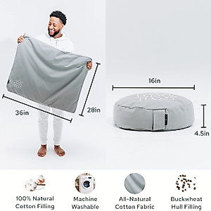 Mindful & Modern Meditation Cushion and Zabuton Meditation Mat Bundle - 100% Cotton Meditation Cushion Set for Yoga - Buckwheat Zafu Floor Pillow and Rectangular Mat - Slate Grey Color