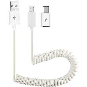 Coiled USB Cable Charger Cord Power Wire Sync White X1W Compatible with Amazon Fire 7 / Kids (2022 Release), HD 8 (2022 Release), HD 10 (2021 Release)