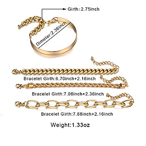 IFKM Gold Bracelets for Women, 14K Gold Plated Dainty Layered Chain Bracelets Adjustable Cute Bangle Link Bracelet Set (4 PCS Gold Plated)