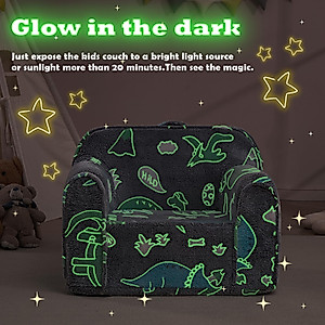 Comfy Toddler Chair Kids Chair,Toddler Foam Chair,Kids Armchair Toddler Couch Baby Kids Sofa Reading Chair with Glow in The Dark(Glow Dino)