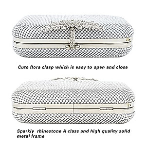 topfive Silver Clutch Purses for Women Evening Bag Rhinestones Clutch Crystal Purse Party Bag with Flora Clasp Wedding Prom