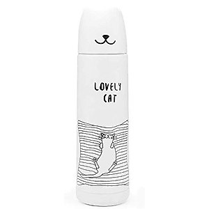 DIFFLIFE Cute Water Bottle For School, Vacuum Insulated Stainless Steel Thermos Mug，2019 New Cute Animals Insulation Bottle (White Cat) (YUNDA)