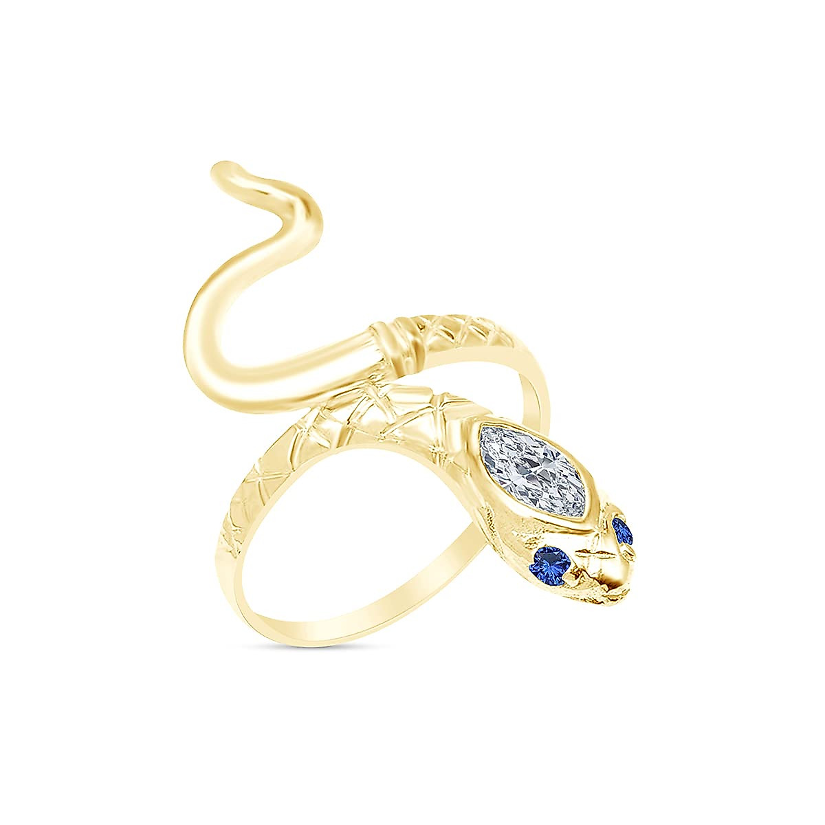 AFFY 14k Yellow Gold Over Sterling Silver Simulated Blue Sapphire With Cubic Zircinia Snake Band Ring Jewelry For Ladies, Ring Size 7.5