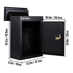 VEVOR Through The Wall Drop Box, 12.5''x6.3''x16.9'' Mail Drop Box w/Adjustable Chute, Deposit Drop Box w/Code Lock, Rainproof Wall Mount Mailbox for Letters, Rents, Check & Keys, Home & Office, Black