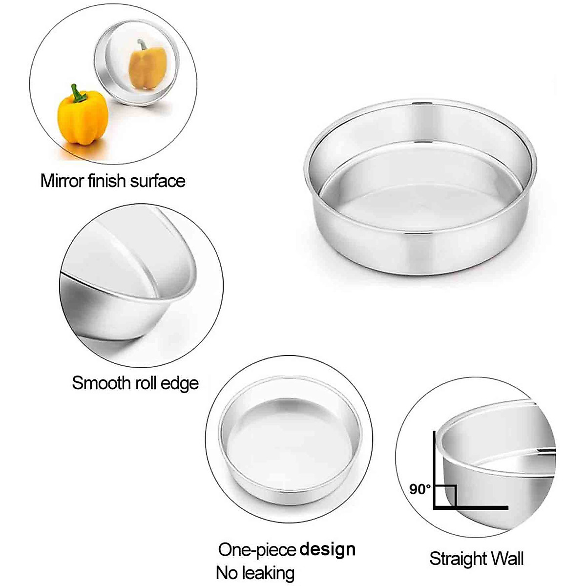 TeamFar Cake Pan Set of 2, 8 Inch Cake Pan Round Tier Cake Pan Set Stainless Steel, Healthy & Heavy Duty, Mirror Finish & Easy Clean, Dishwasher Safe