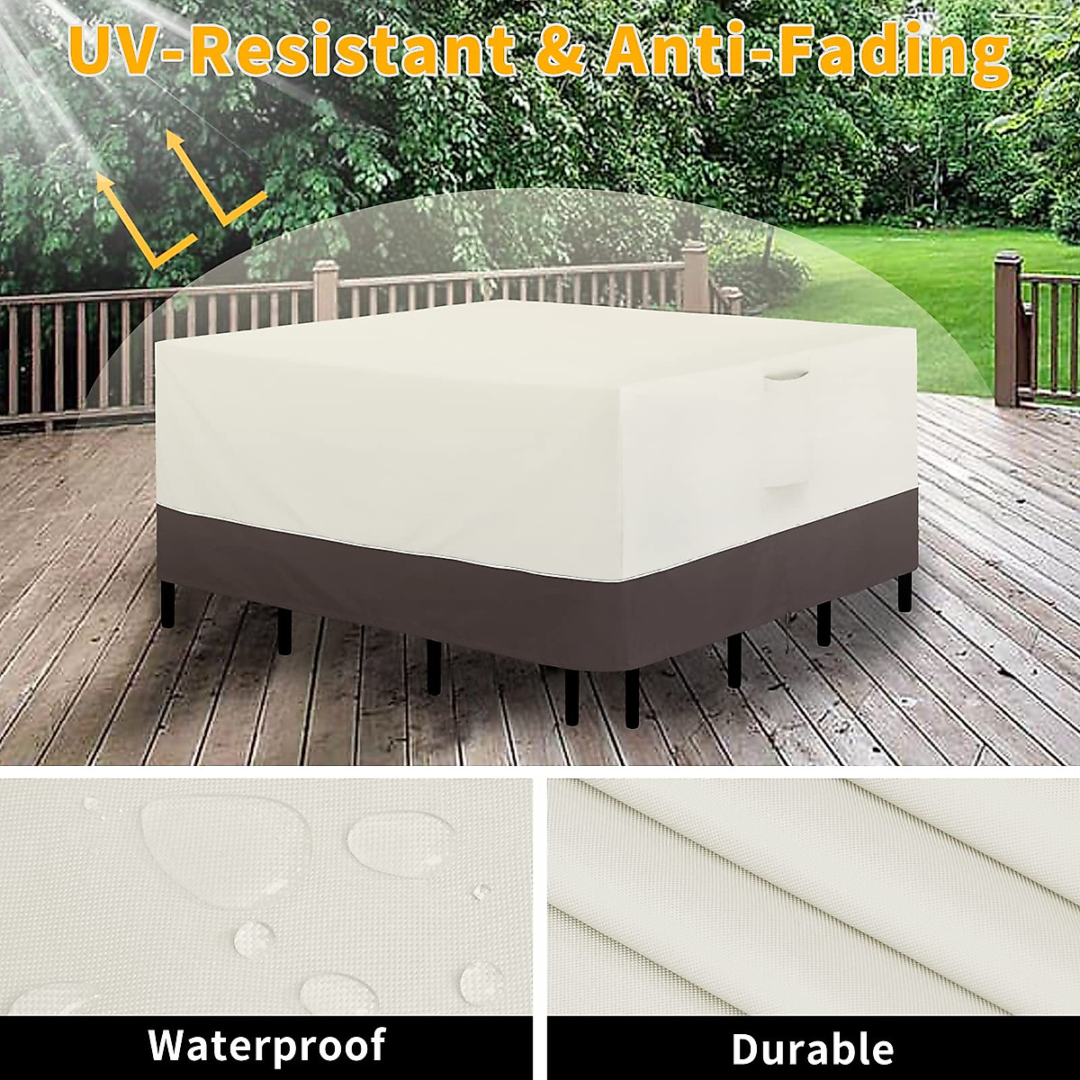 Easy-Going Patio Furniture Cover 64"x64" Square Outdoor Table and Chair Set Covers Waterproof UV Resistant Outdoor Sectional Sofa Set Covers, Beige/Brown