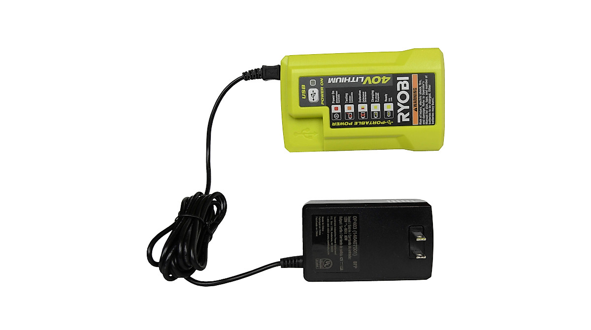 Ryobi 40V Battery Charger with USB Plug - Compact & Durable