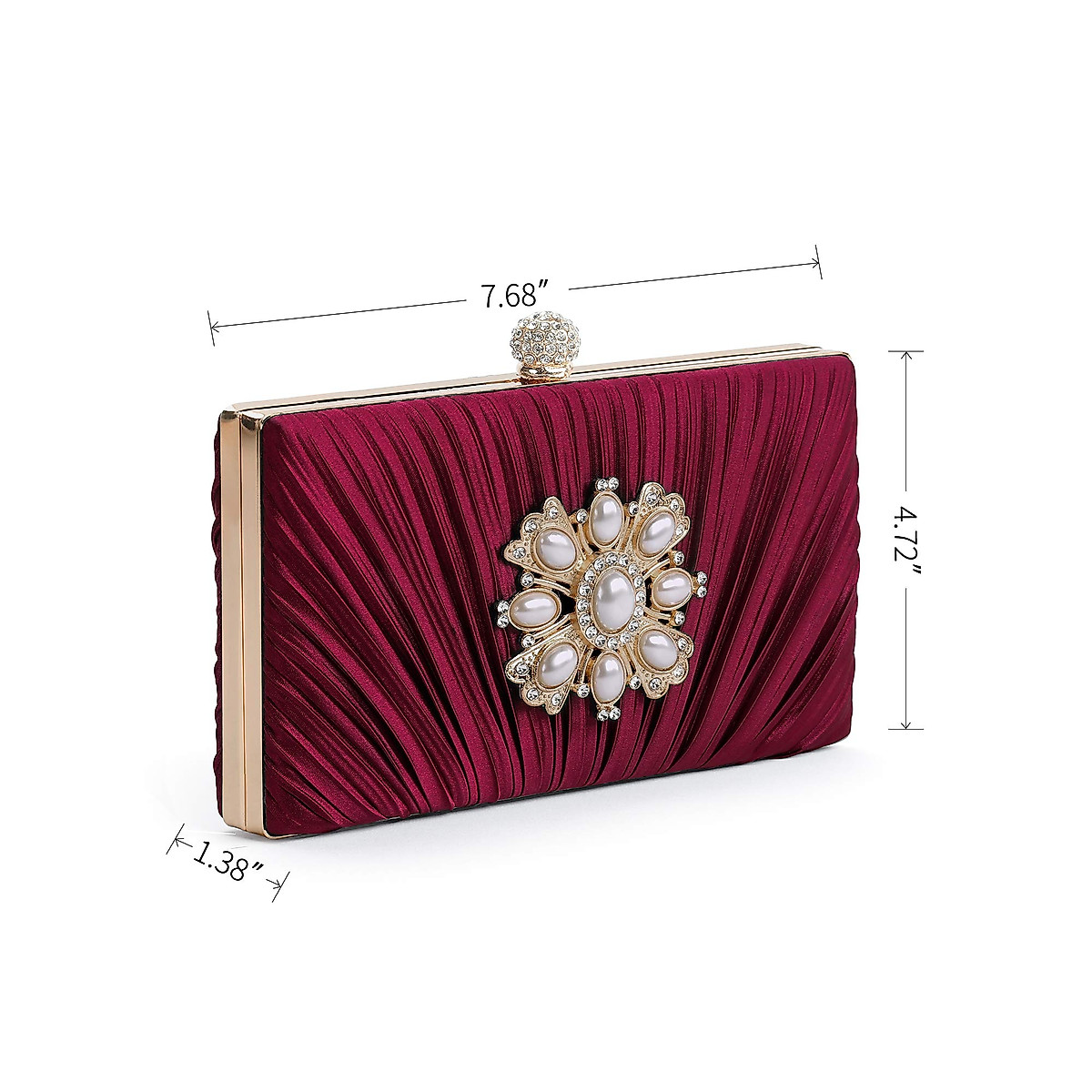 Mulian LilY M279 Evening Bag for Women, Pearl Flower Wedding Evening Clutch Purse Bride Floral Clutch Bag Burgundy