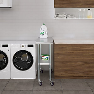 AmGood 30" x 15" Stainless Steel Work Table with Casters | Heavy Duty Metal Utility Table On Wheels | Kitchen Island Cart