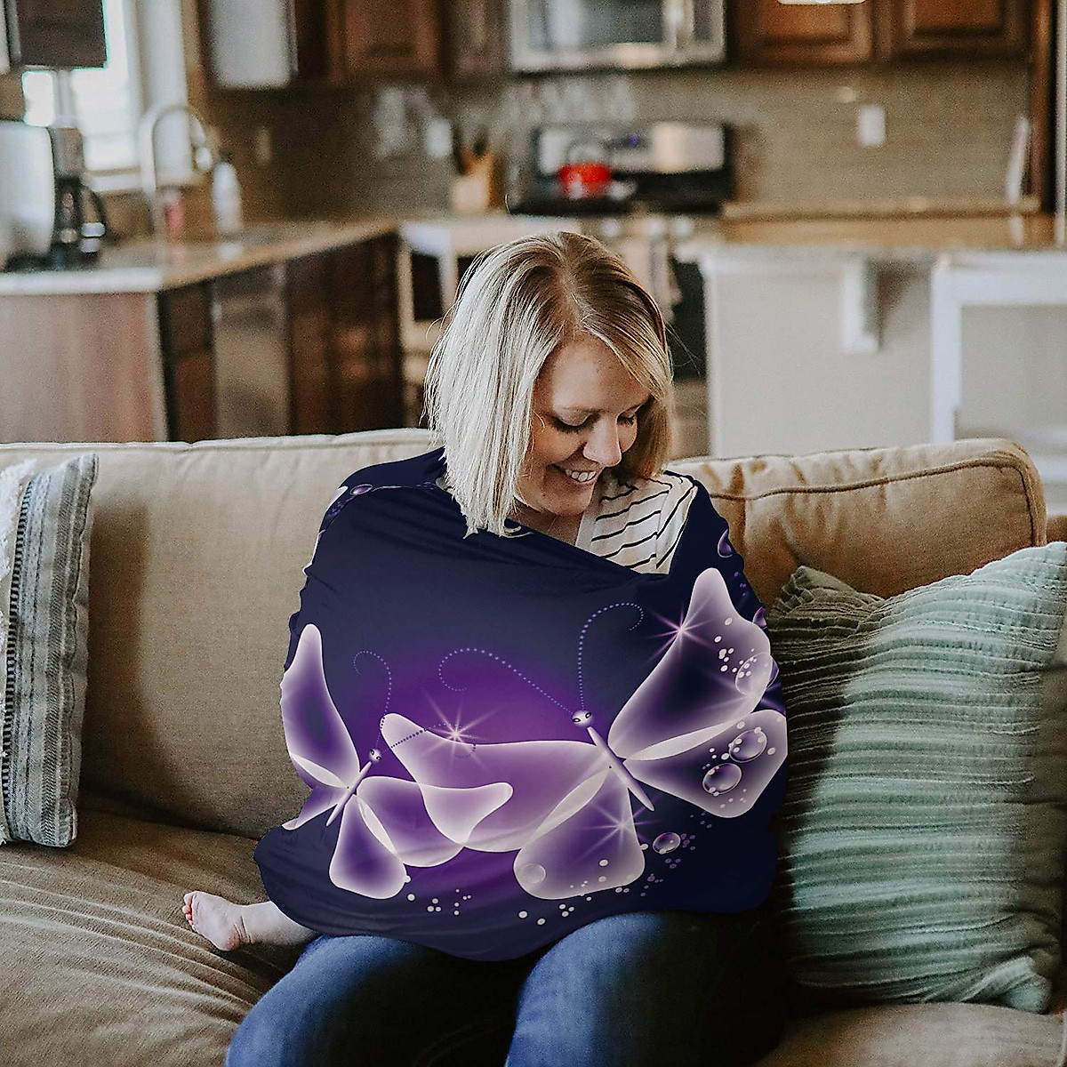 Purple Nursing Covers for Breastfeeding Baby Stroller and Car Seat Combo Magical Fantasy Flying Butterfly Carseat Canopy Baby Cart High Chair Infinity Scarf