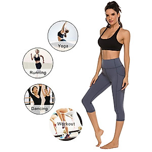 Stelle Womens High Waisted Legging Yoga Pants with Pockets for Gym Workout (Cotton Like Softness-Grey Blue, Medium)