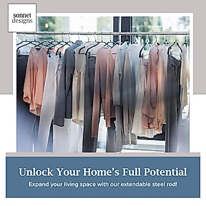 Sonnet Designs Adjustable Closet Rod - Closet Rods for Hanging Clothes, Wardrobe, Shower Pole, Kitchen, Windows, Rustproof Stainless Steel - 22.5 to 39.5” Closet Hanging Rod