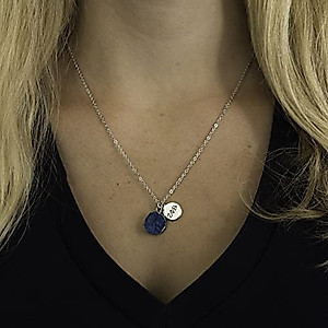 Sorority Shop ZPB Necklace - Zeta Phi Beta Blue Druzy Gemstone Necklace With Engraved Pendant – Rhodium Dipped Jewelry with Blue Gemstone – Sorority Gift, Charm Paraphernalia