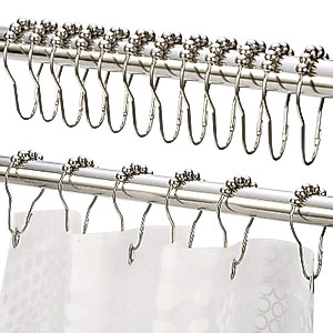 Amazer Shower Curtain Hooks, Decorative Rust Proof Stainless Steel Shower Curtain Hooks for Bathroom Shower Rods Set of 12, Polished Nickel