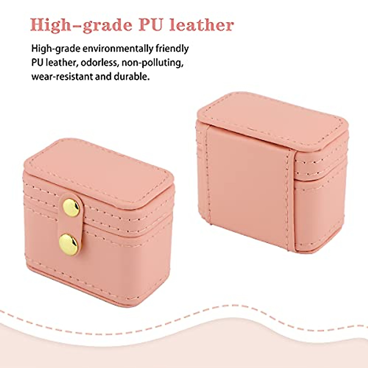 LEEFONE Ring Box Small Travel Jewelry Box Organizer, Mini Jewelry Case Portable Ring Storage Box, Practical Travel Gift for Girls & Women (Pink)