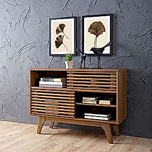 Modway Render Mid-Century Modern Two-Tier Display Stand in Walnut