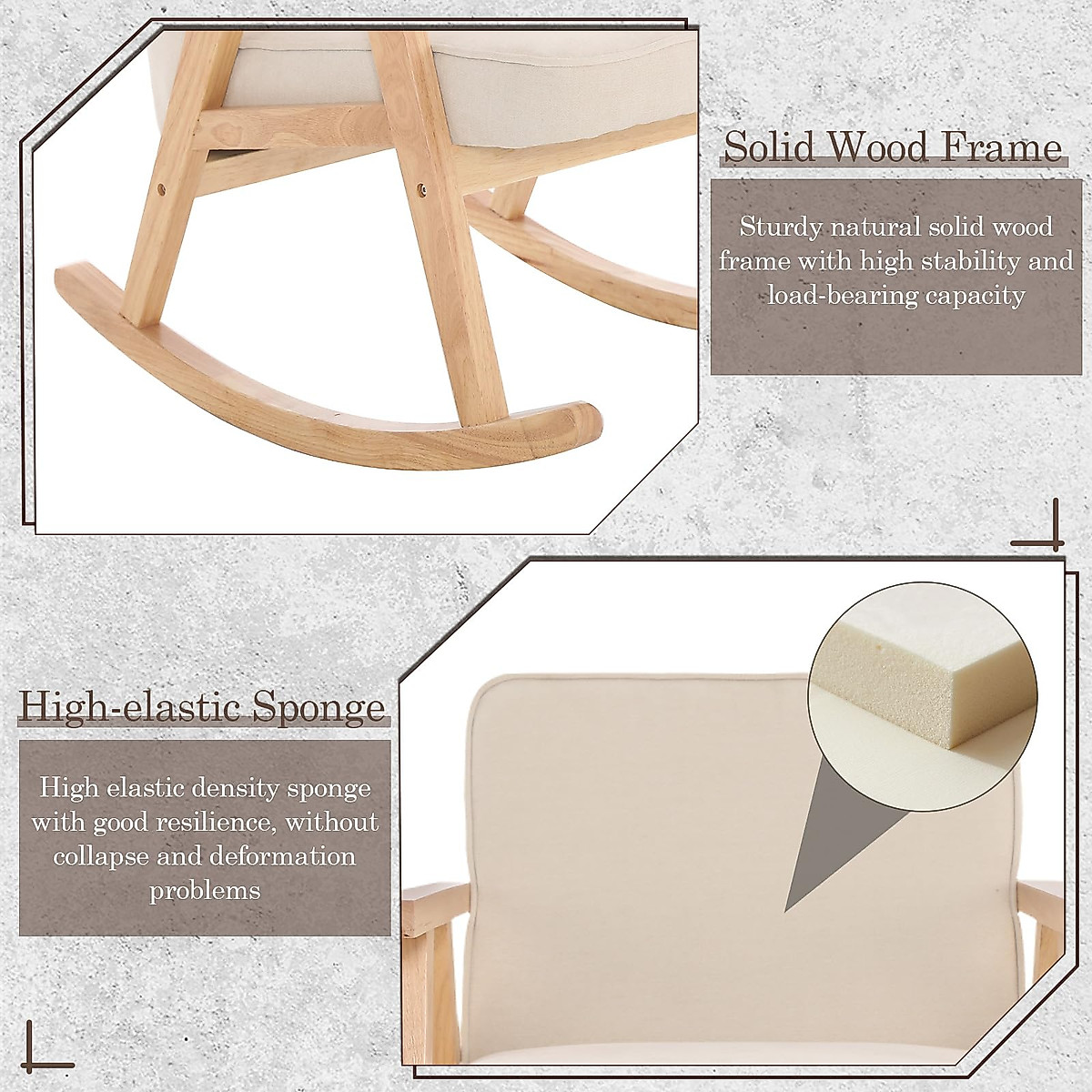 JEEOHEY Nursery Rocking Chair, Modern Upholstered Button Tufted Teddy Fabric Rocker Glider Chairs Single Sofa Armchair w/Solid Wood Legs, Side Pockets for Nursery Room, Living Room, White