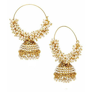 Crunchy Fashion Bollywood Stylish Traditional Indian Jewelry Meenakari Jhumka Earrings for Women, Large, Metal, cultured pearls