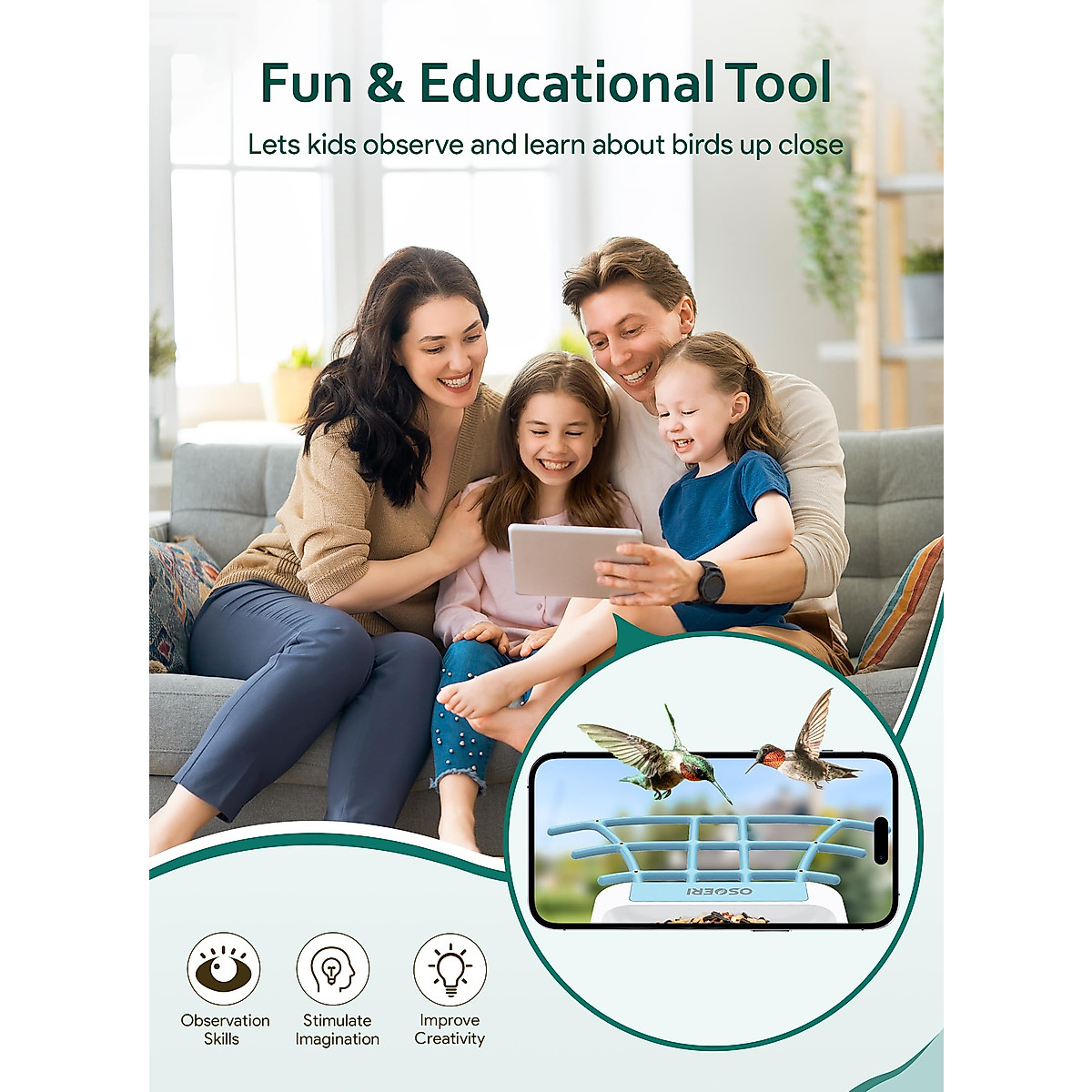 Osoeri Smart Bird Feeder with Camera, 1080P HD AI Identify Wild Bird Watching Camera, Auto Capture Bird Videos Motion Detection, DIY Addons Hummingbird Feeder, Bird Feeder Camera Gift for Bird Lover