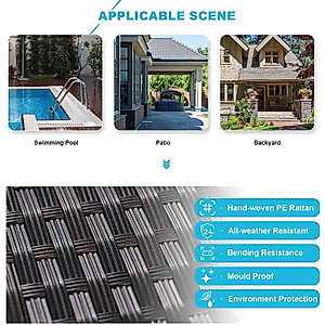 Kullavik 7 Pieces Outdoor Patio Furniture Set with 43" 55000BTU Gas Propane Fire Pit Table PE Wicker Rattan Sectional Sofa Patio Conversation Sets,Green Blue