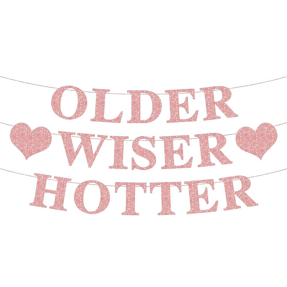 Older Wiser Hotter Banner Funny Birthday Party Decorations for Women Rose Gold Glitter Happy Birthday Banner 21st 30th 40th 50th 60th 70th 80th Birthday Party Supplies (Rose Gold)