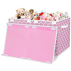 homyfort Toy Box for Girls, Kids - Large Toy Chest Organizers and Storage Boxes with Flip-Top Lid & Divider, Collapsible Container Bins for Playroom, Nursery, Closet, Living Room, 24.5"x13"x16", Pink