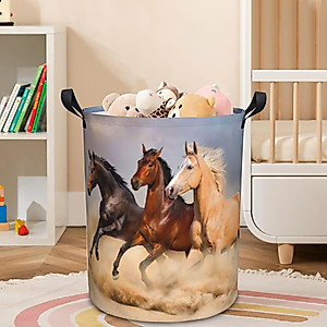 Naqiuli Horse Run Gallop in Sand Laundry Basket Foldable Laundry Hamper Waterproof Oxford Cloth Large Laundry Basket Clothes Storage Bucket Toy Organizer For Bathroom,Laundry,College 17.3 x16.5 Inch