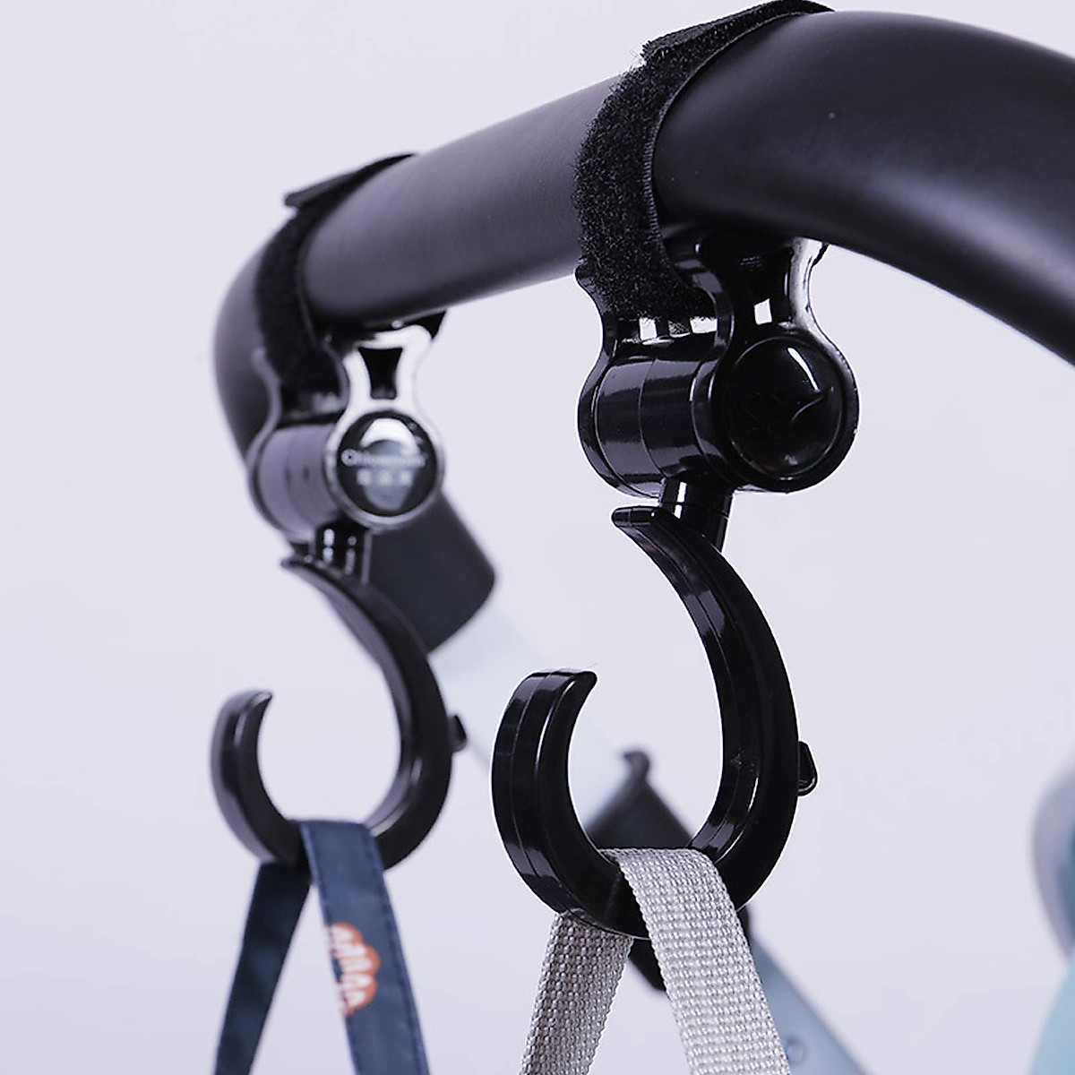 Stroller Hook - 2 Pack of Multi Purpose Hooks - Strap, Clip or Hanger for Baby Diaper Bags, Groceries, Clothing, Purse to Your Pram or Buggy - Great Accessory for Mommy When Jogging