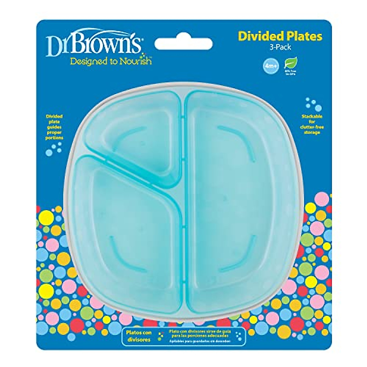 Dr. Brown’s Divided Plate for Baby and Toddler Feeding, Stackable Kids Dish Set, Dishwasher Safe 3 Pack, BPA Free, 4m+
