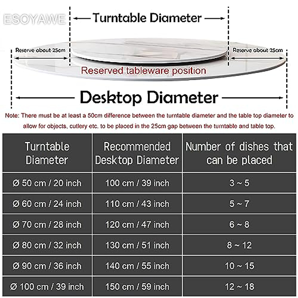 Lazy Susan Tabletop Wooden Turntable 20 24 28 32 36 39 Inch, 360 Degree Smooth Rotation Round Rotating Tray, Easy To Share Food Dining Table Rotating Plate