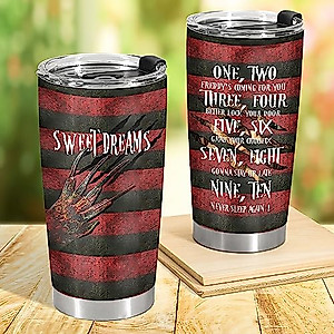 34HD Halloween Gifts for Horror Fans, Freddy Tumbler Stainless Steel with Lid 20 oz, Horror Character Coffee Mug, Freddy's Coming Cup, Birthday Gifts for Movie Lovers