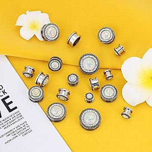 Qmcandy 2pcs 00g Stainless Steel White Opal Screw Ear Plugs Gauges Piercing