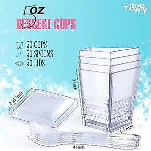 Space Away 50Pack 5oz Dessert Cups Square Parfait Cups with Lids Dessert Bowls Clear Dessert Cups with Lids & 50 Spoons for Parties & Events Mini Dessert Cups Appetizers Pudding Fruit Ice Cream Cups