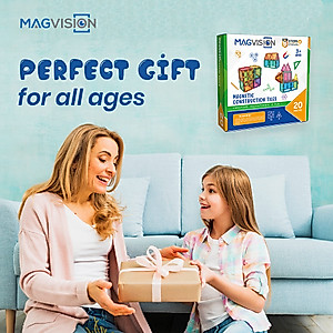 MagVision 20-Piece Magnetic Building Tiles Set, Stem Magnetic Building Blocks, Extra Strong and Safe Magnets, Stem Toys, Magnetic Blocks, Educational Toys for Children Ages 3+ Years